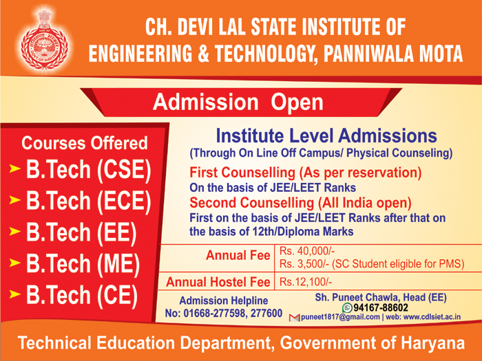 CDLSIET | Ch. Devi Lal State Institute of Engineering & Technology ...